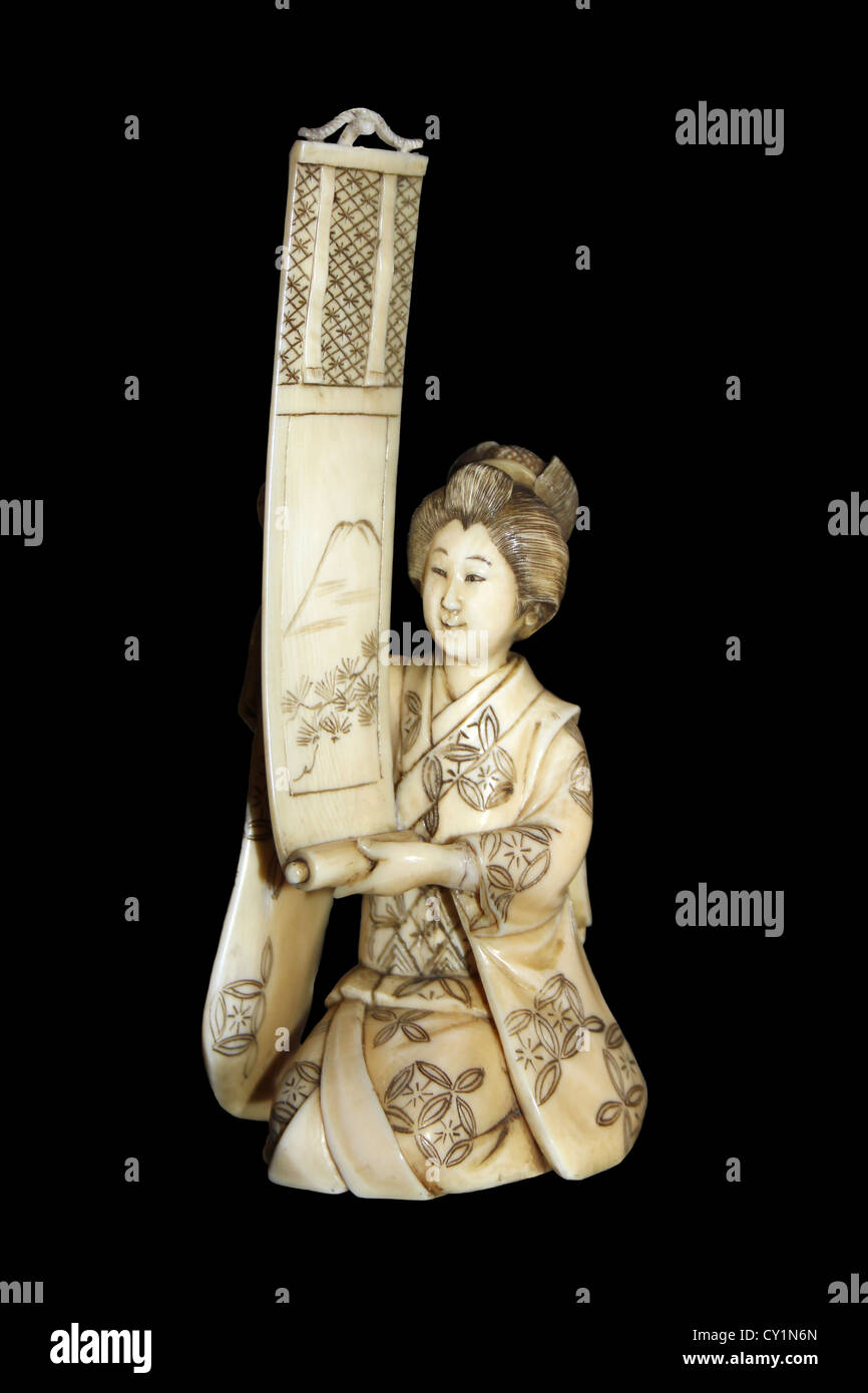 Japanese Ox Bone Okimono Statue