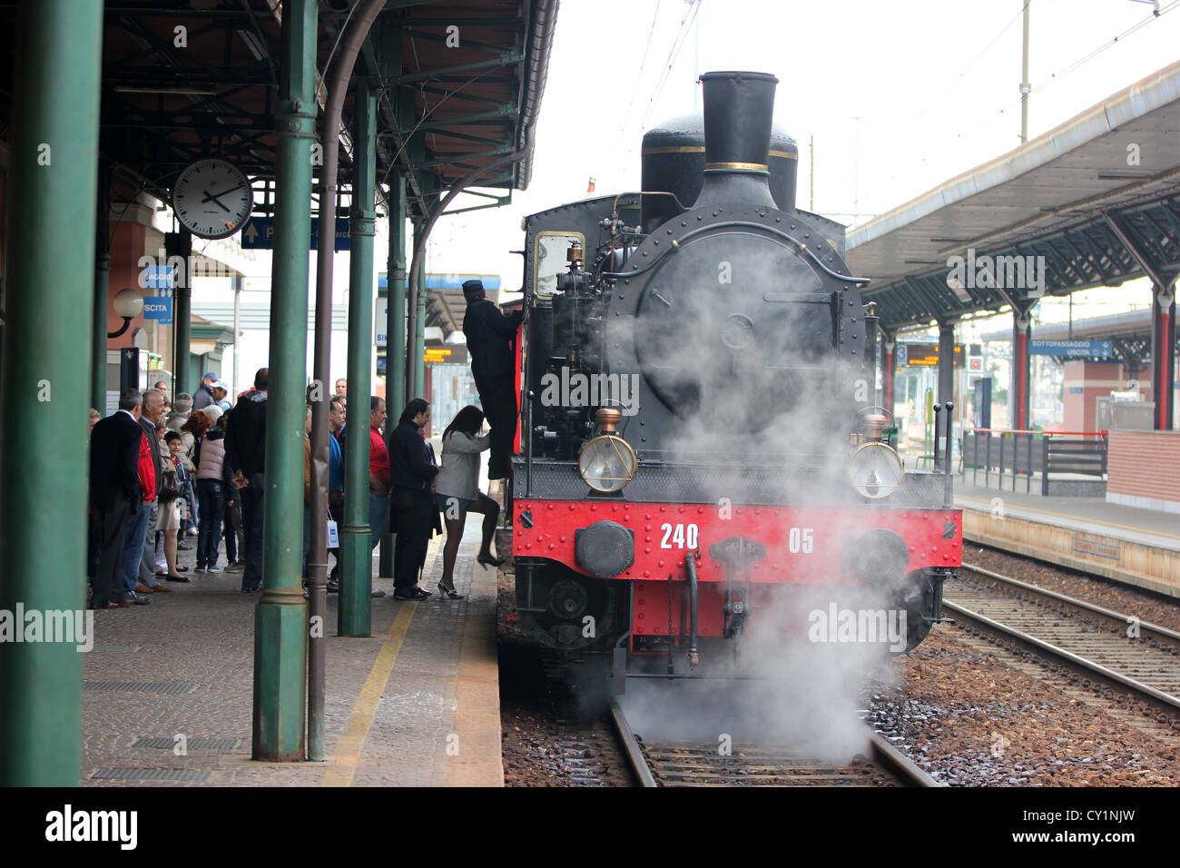 old beautiful steam train at the train station, Saronno, Varese, Italy ...