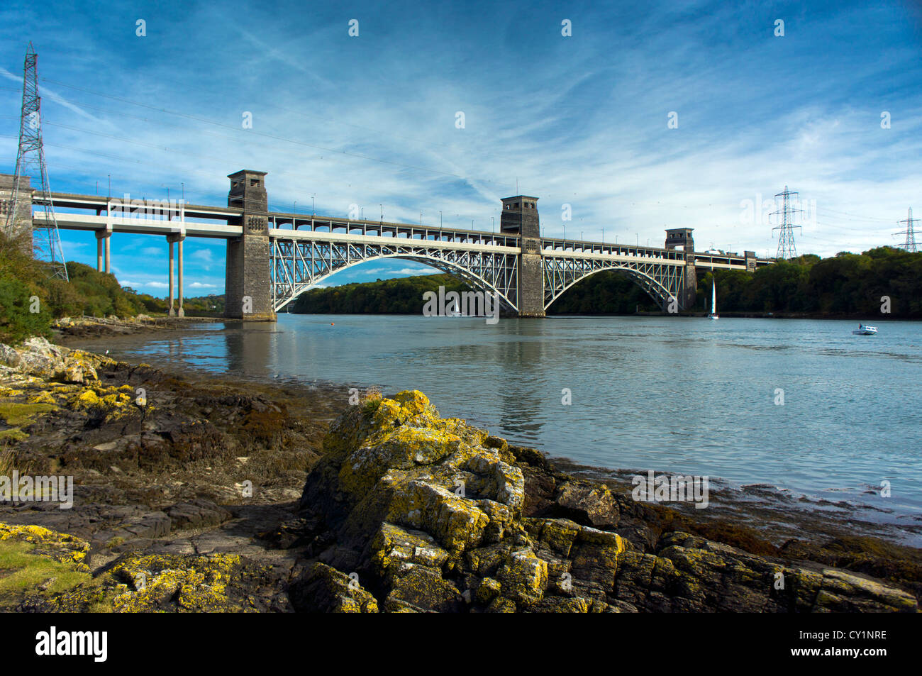 Britannia Bridge Menai Straits Anglesey North Wales Uk Stock Photo - Alamy