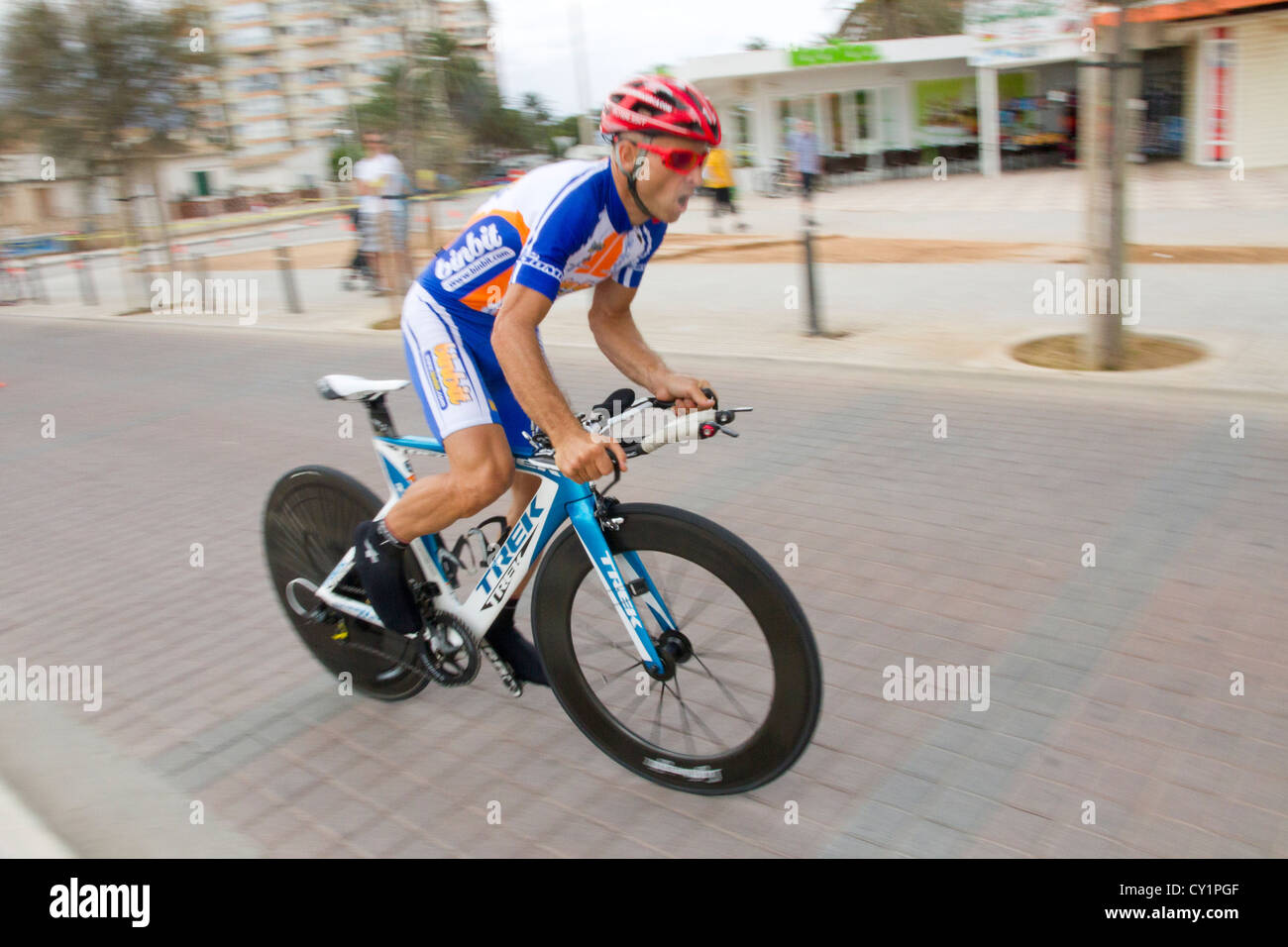 cyclist in race speed on road Time Trial racing Palma de Mallorca ...