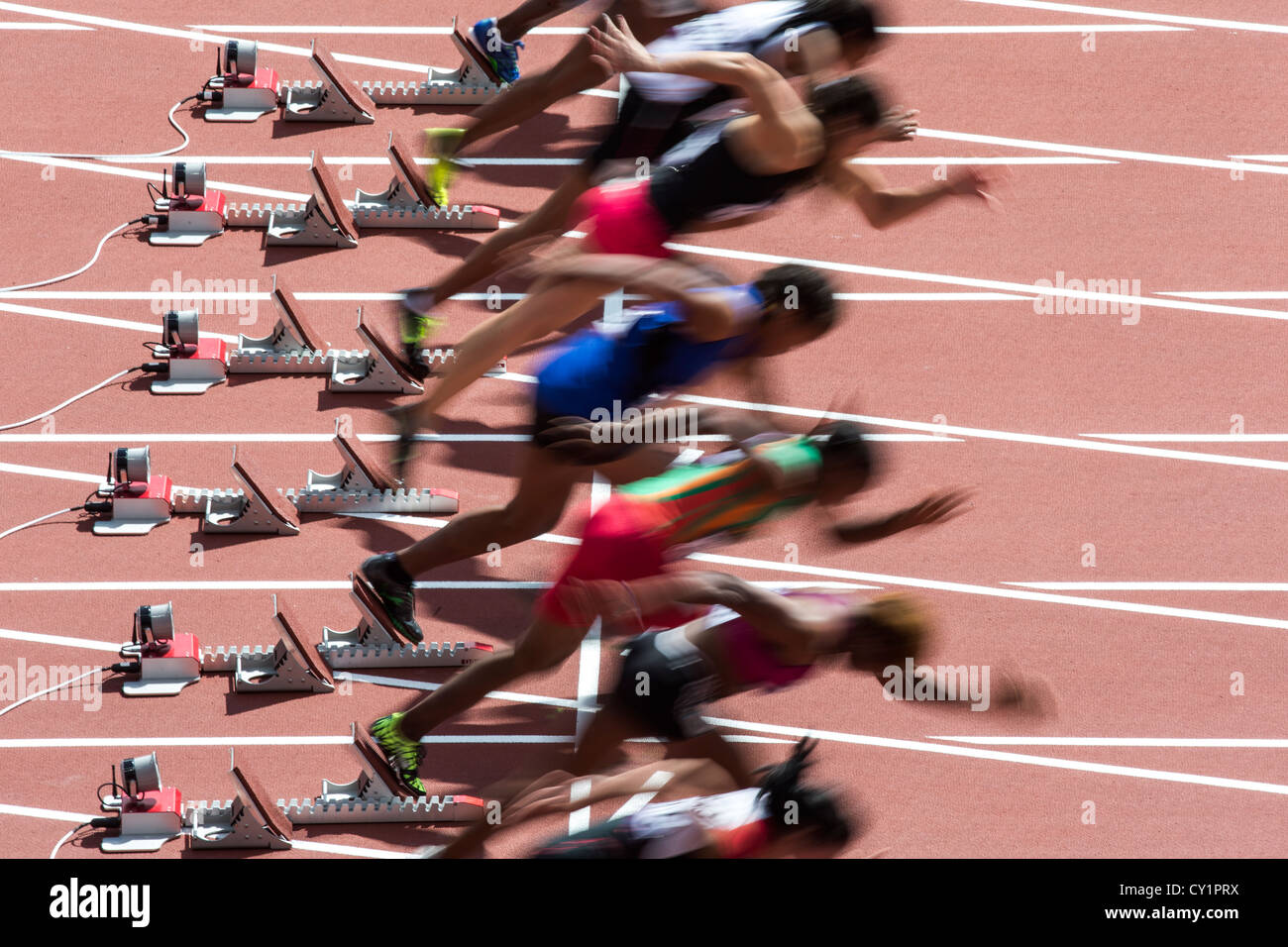 Start of women's heptathlon 100m race at the Olympic Summer Games ...