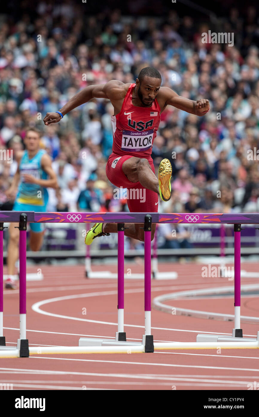 Angelo Taylor (USA) competing in the men's 400m hurdles at the Olympic ...