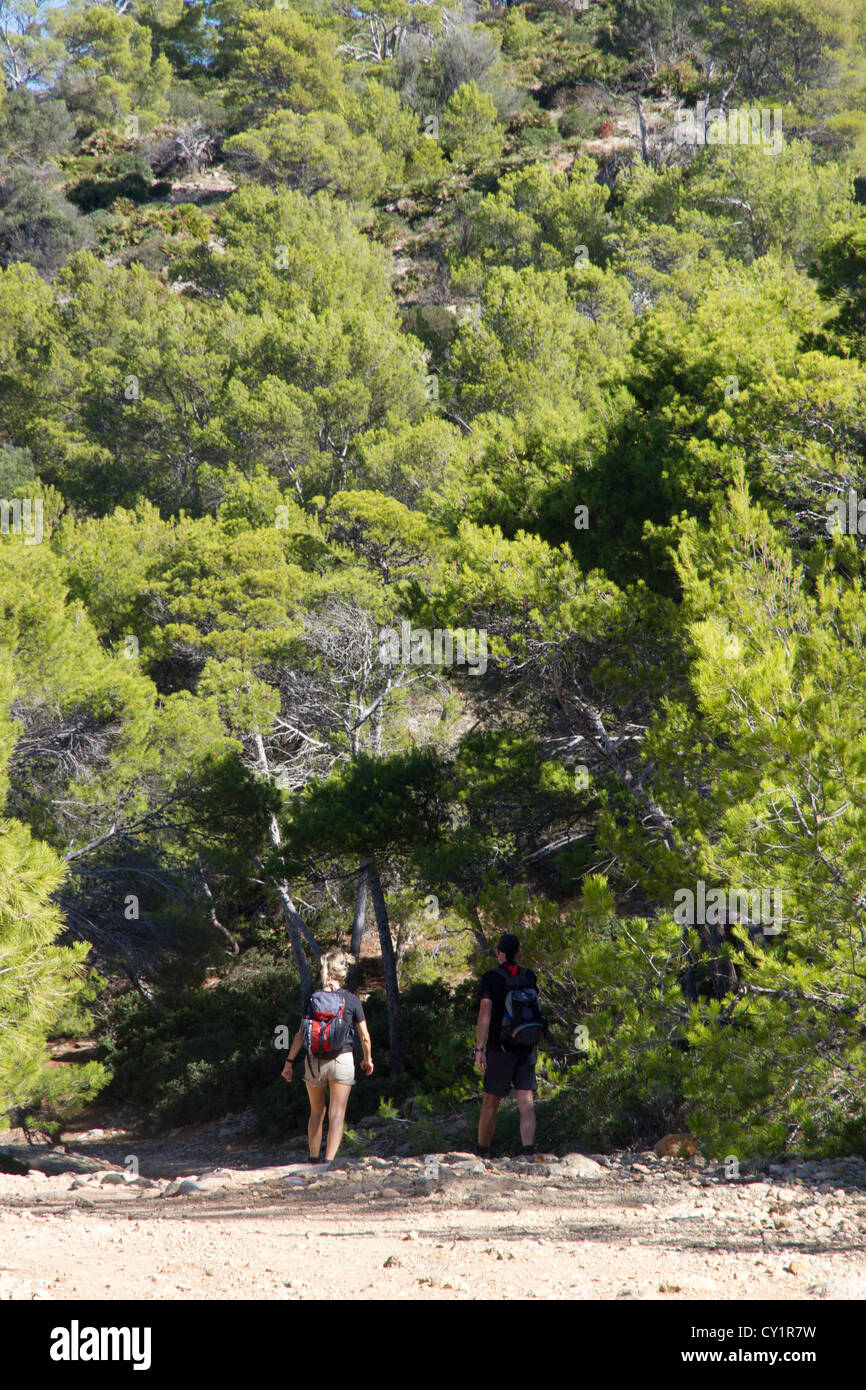 hikers riding natural reserve park Mallorca Majorca Balearic islands ...