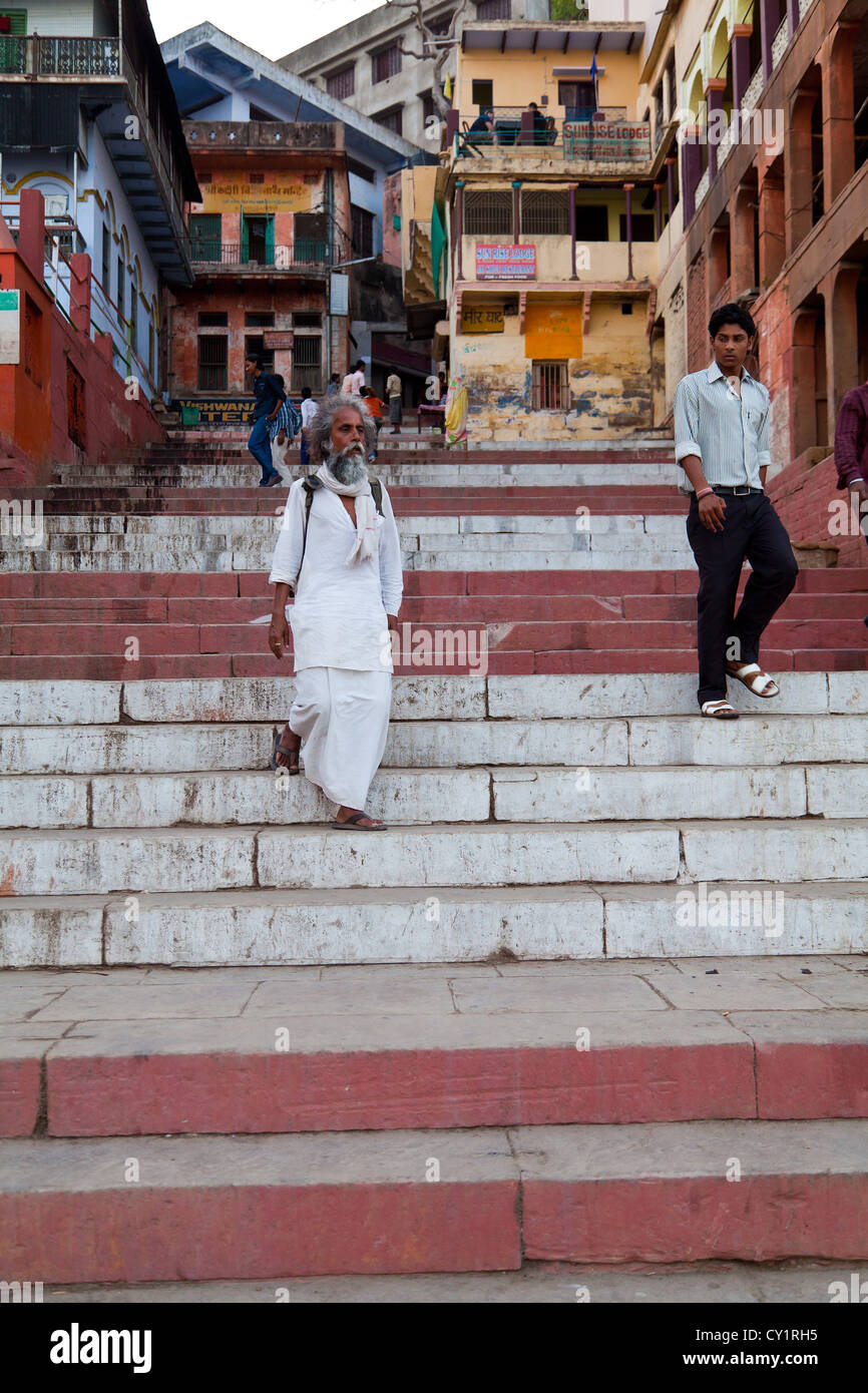 Typical Stairways at the Ghats on the Riverbanks of the Ganges in ...