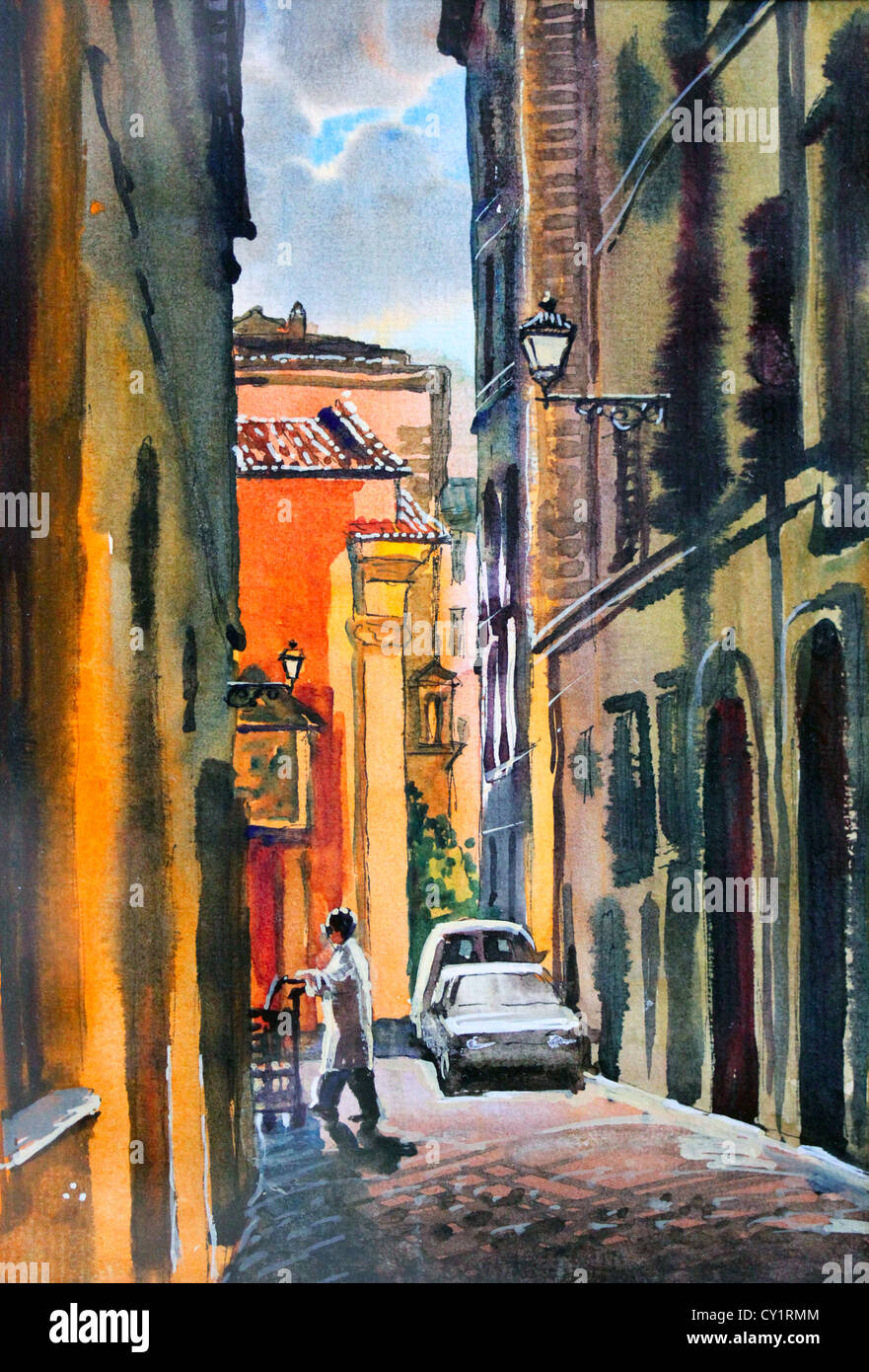 Roman cityscape painted by watercolor Stock Photo - Alamy