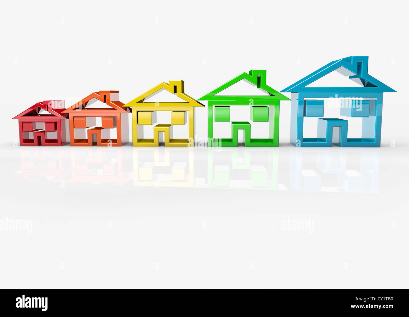 3 Render of colourful house symbols representing the property market ...