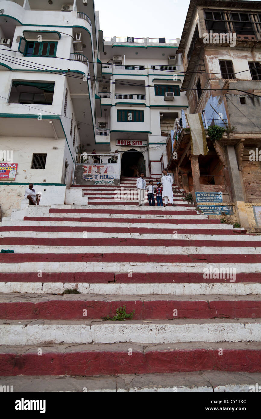 Typical Stairways at the Ghats on the Riverbanks of the Ganges in ...