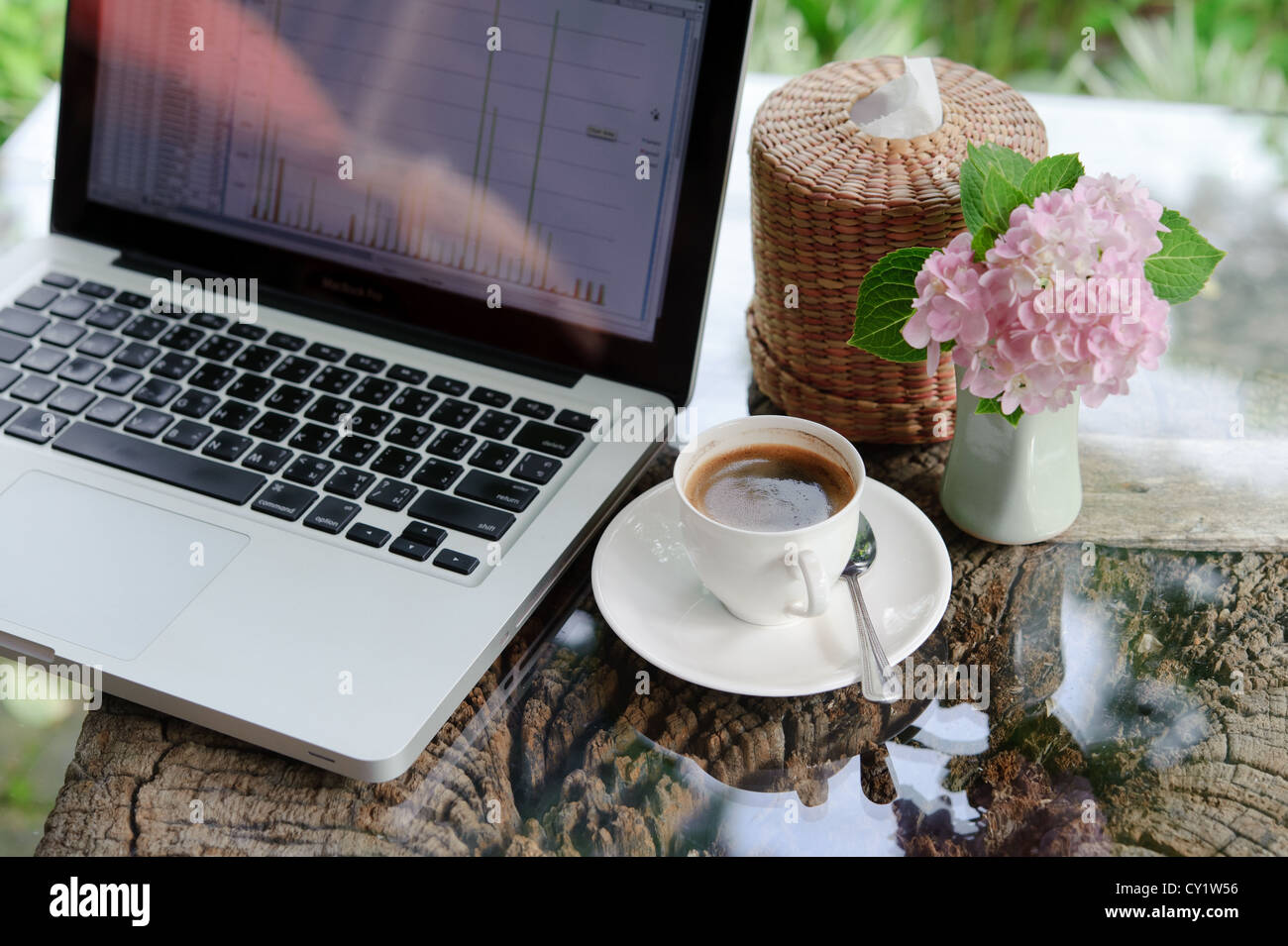 Coffee cup and laptop for business Stock Photo - Alamy
