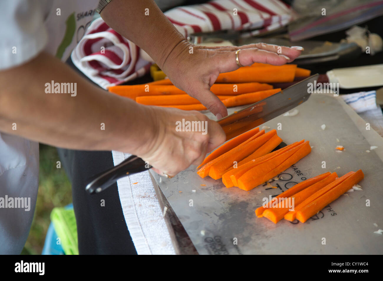 Detroit, Michigan - A chef gives a healthy cooking demonstration at an ...