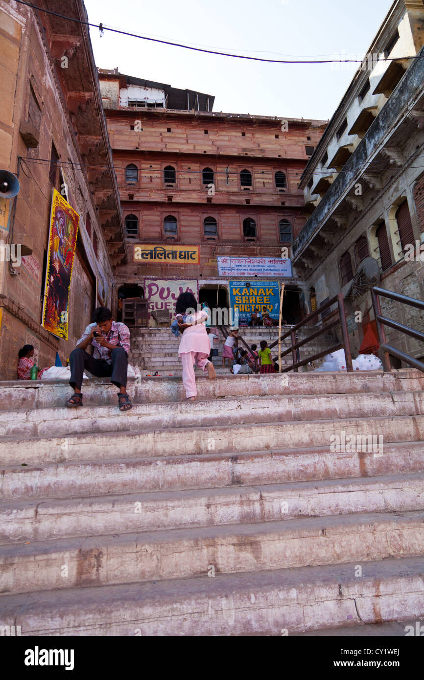 Typical Stairways at the Ghats on the Riverbanks of the Ganges in ...