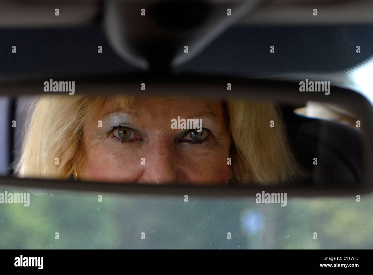 Taxi driver, Woman, mirror, eyes, Salzburg, Austria, Europe Stock Photo ...
