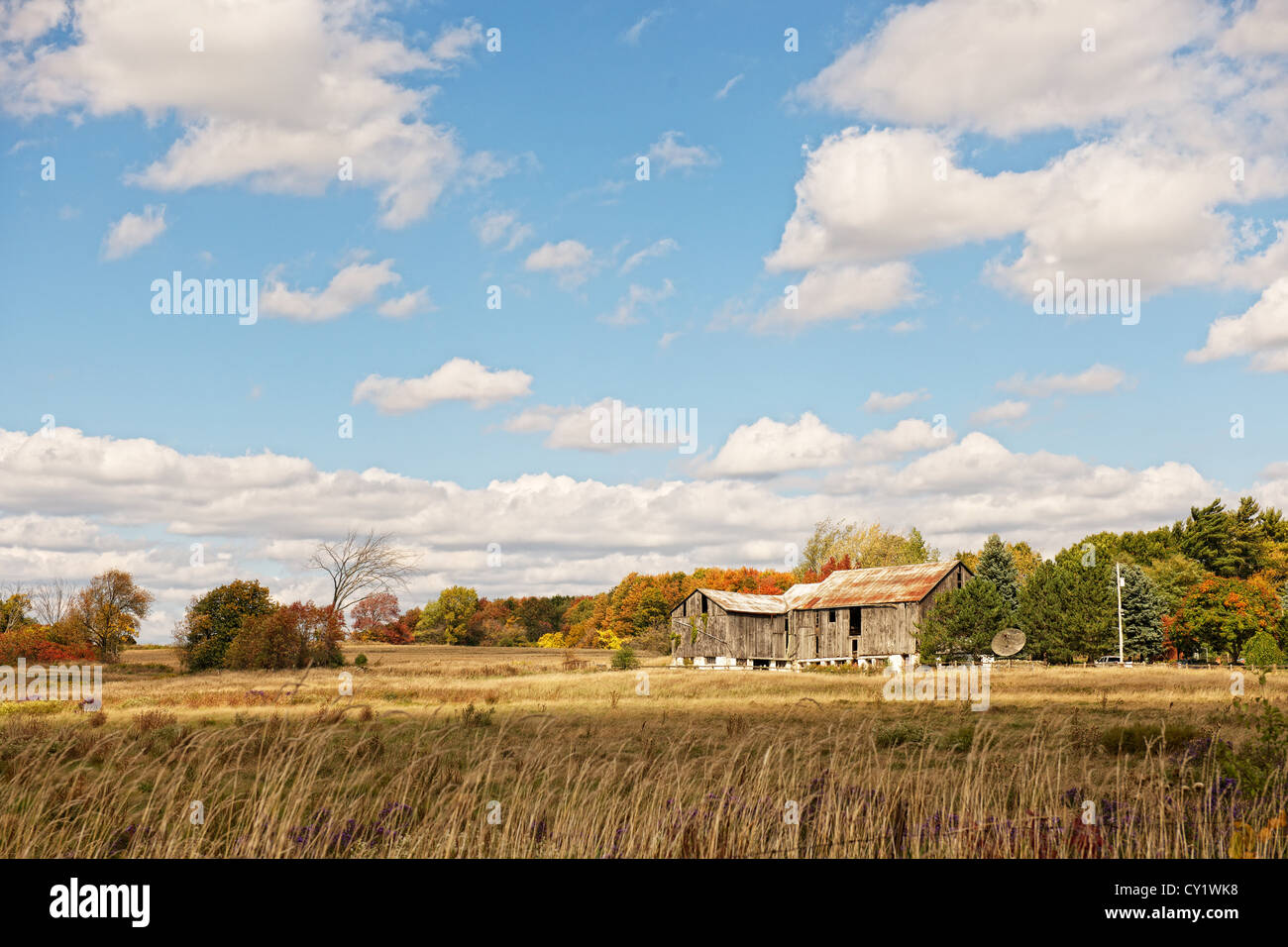 Fall Foliage and rural farm as seen the from a country road Stock Photo ...