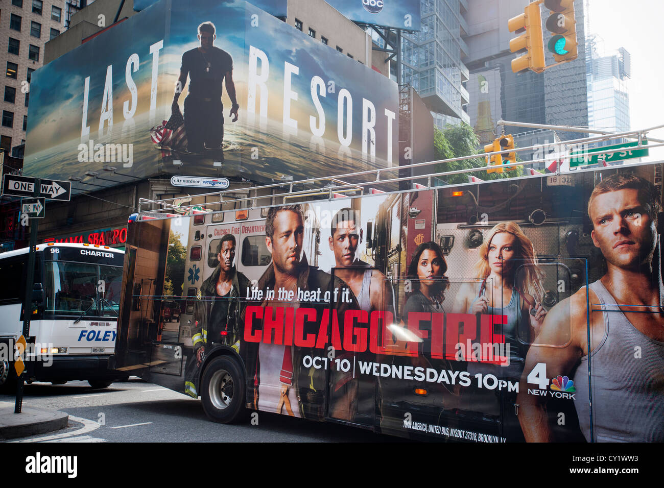 Advertising for competing television network shows in Times Square ...