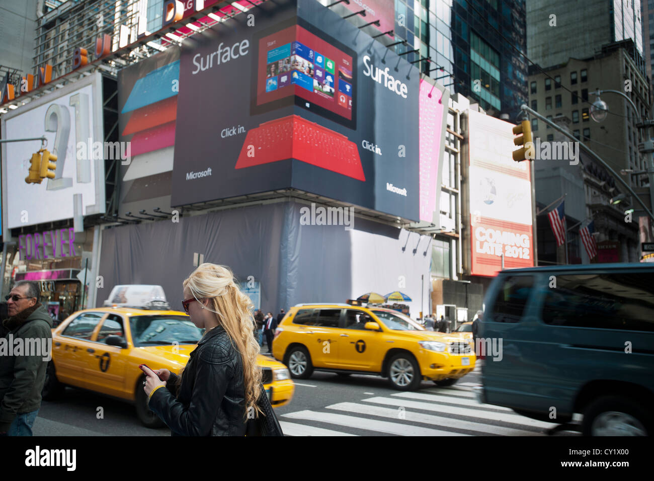 A billboard in Times Square in New York announces the arrival of the ...