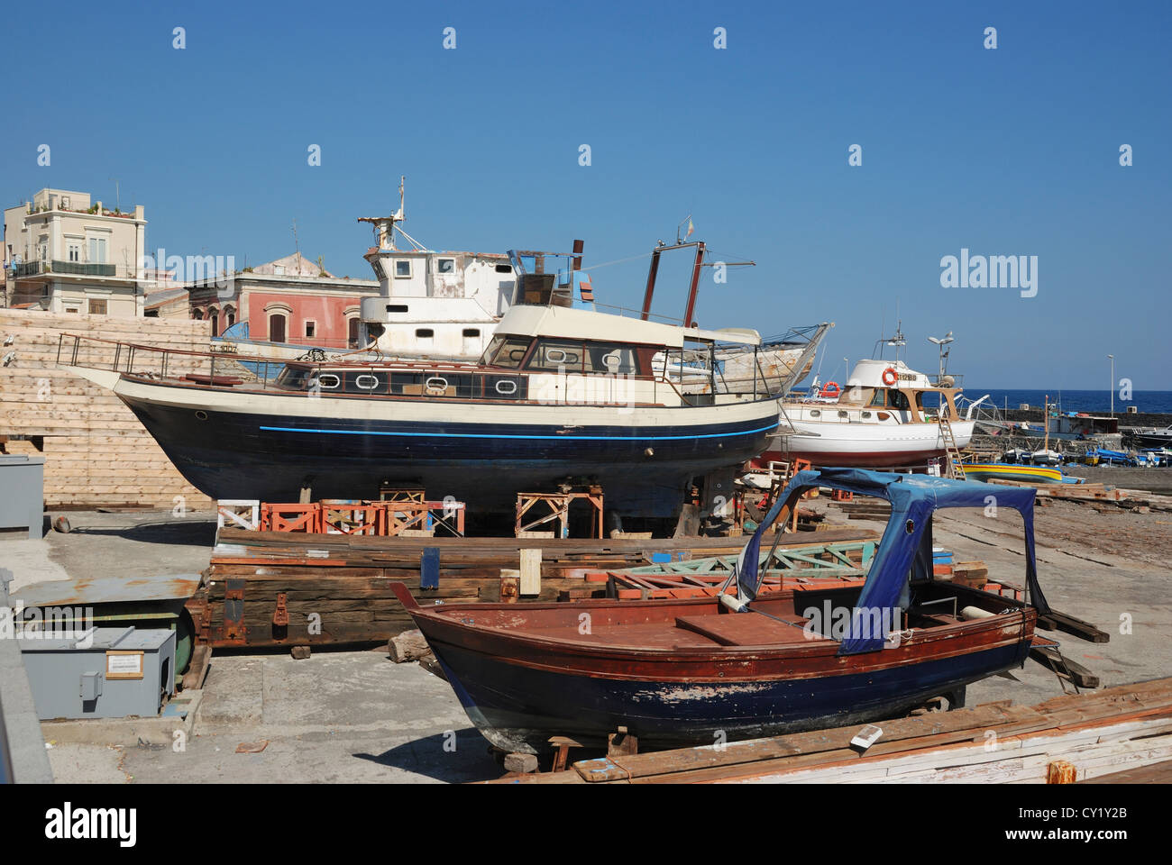 A boatyard at Aci Trezza, Sicily, Italy Stock Photo - Alamy