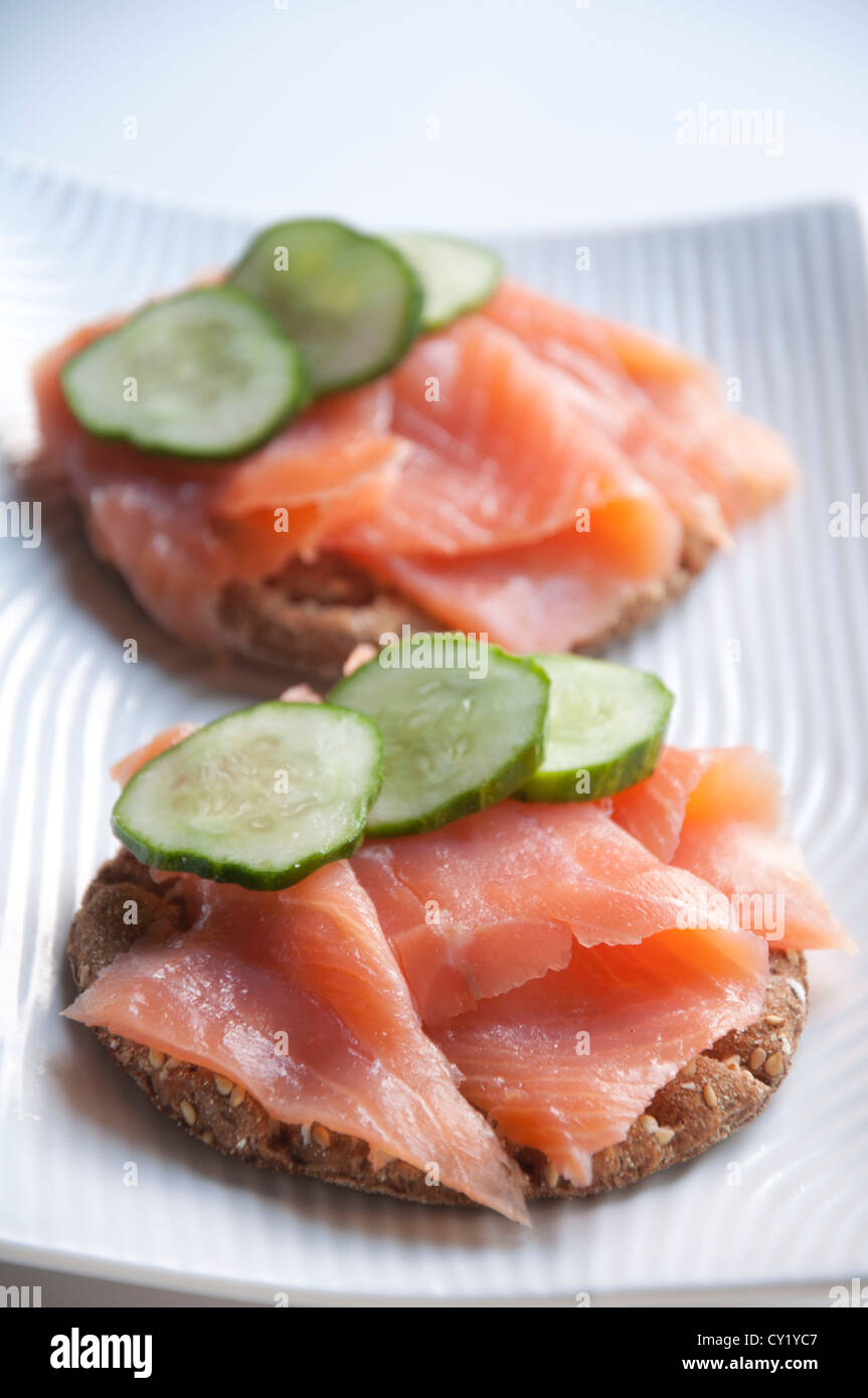 Pink Salmon Sandwich with cucumber Stock Photo - Alamy