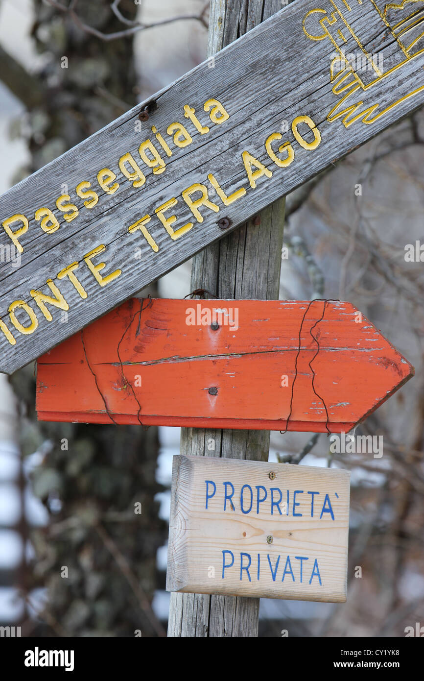 Mountain wooden colourful road signs, nature, tracking, walking ...