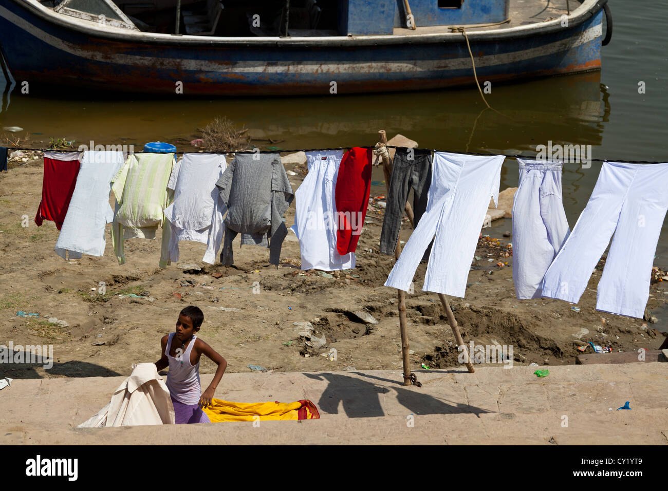 Doing the Laundry on the Banks of the River Ganges in Varanasi, India ...