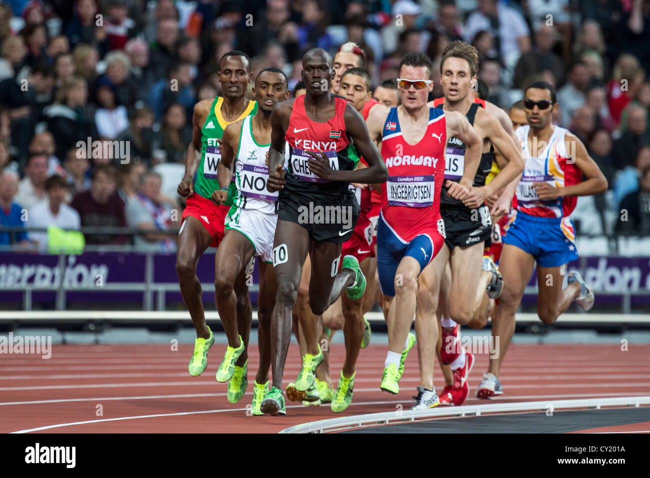 Kiplimo Chepseba (KEN) leads the pack competing in the men's 1500m ...