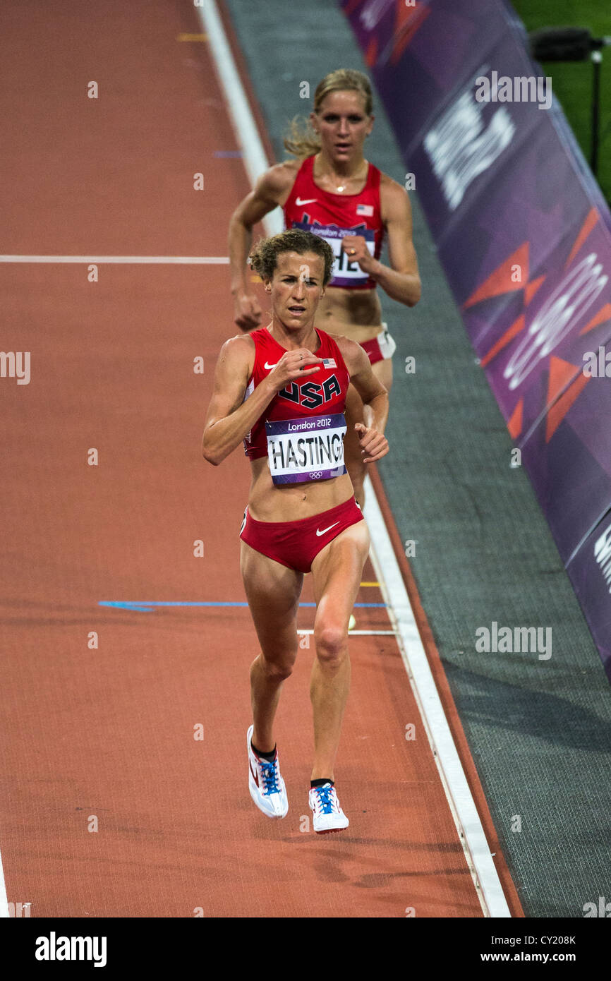 Amy Hastings (USA) and Lisa Uhl (USA) competing in the women's 10,000m ...