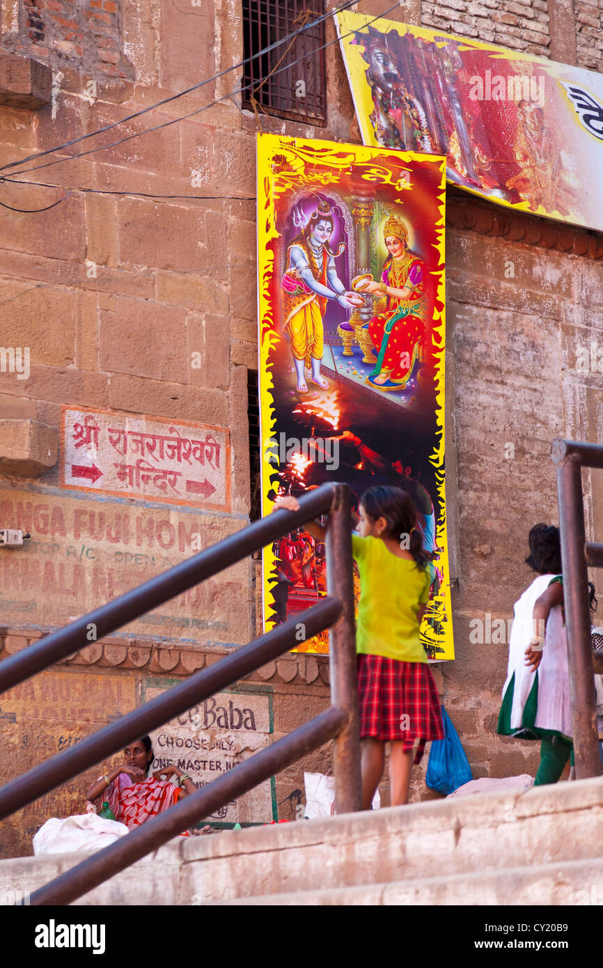 Advertisement Signs on a Wall at the Ghats in Varanasi, India Stock ...