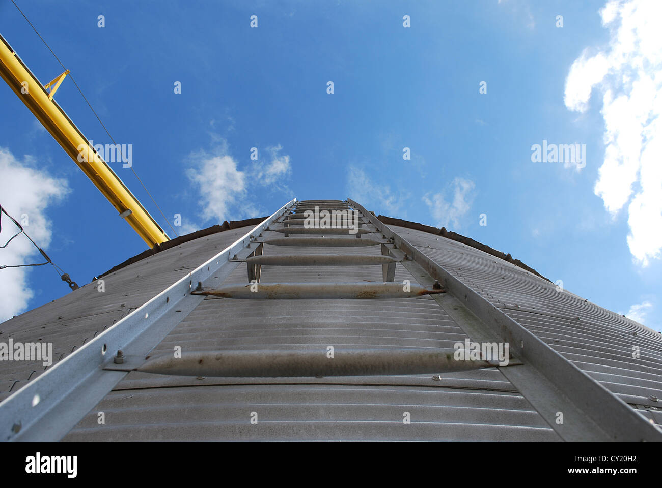 Looking Up Grain Bin Ladder to Blue Sky Stock Photo - Alamy