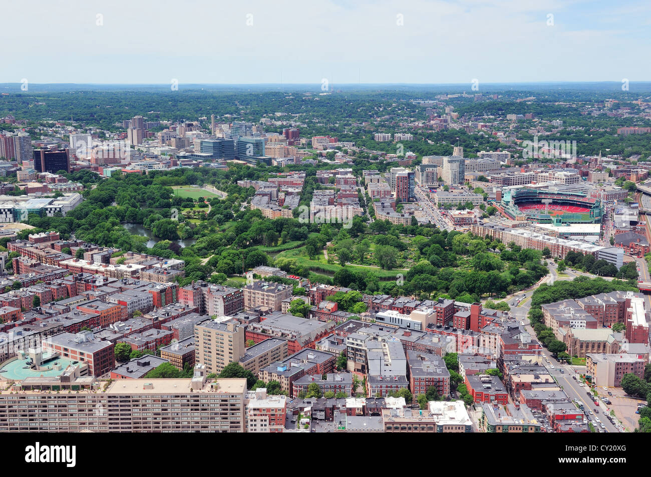 Boston city aerial view with urban buildings and highway Stock Photo ...