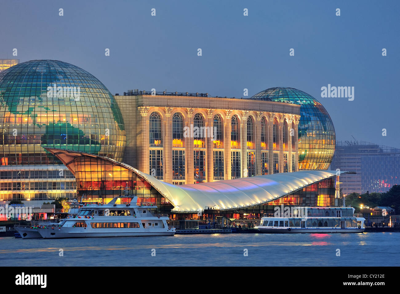 Shanghai urban architecture over river at dusk Stock Photo - Alamy