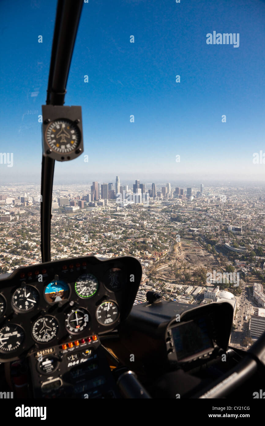 View from helicopter across to Downtown LA Stock Photo - Alamy