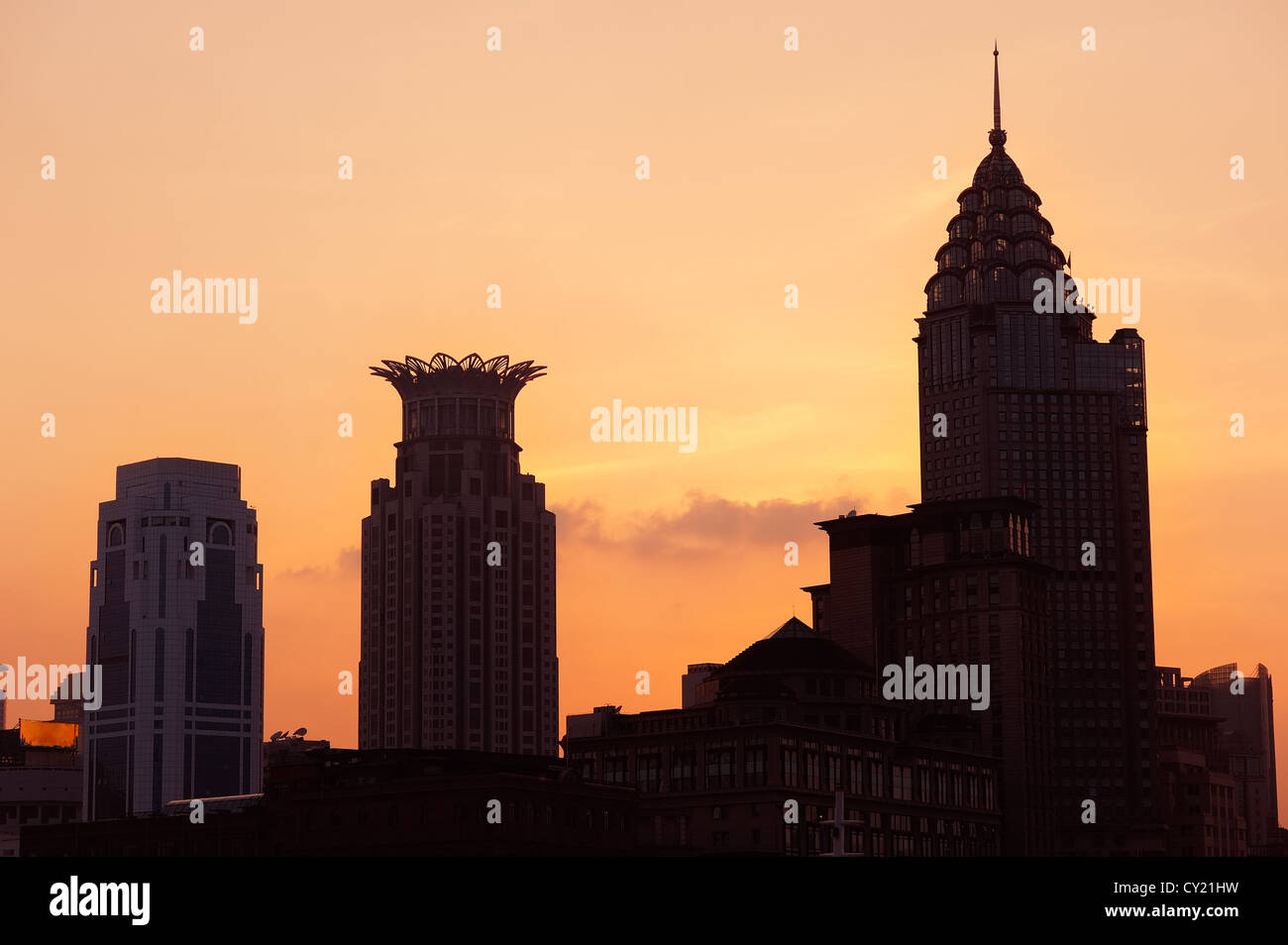 Shanghai Waitan district with historic buildings silhouette Stock Photo ...