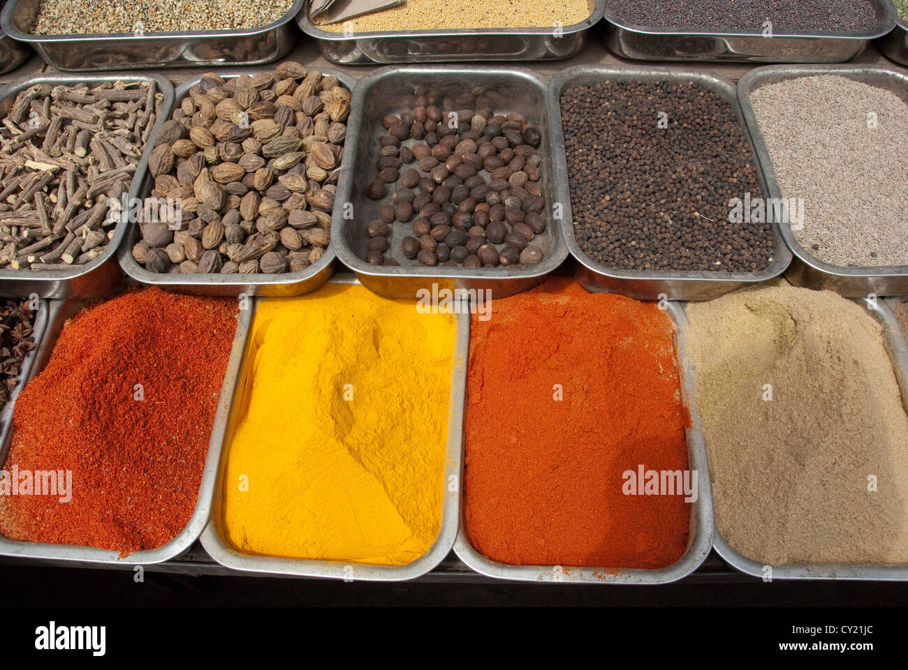 A range of spices displayed in a grocer's shop in India Stock Photo - Alamy