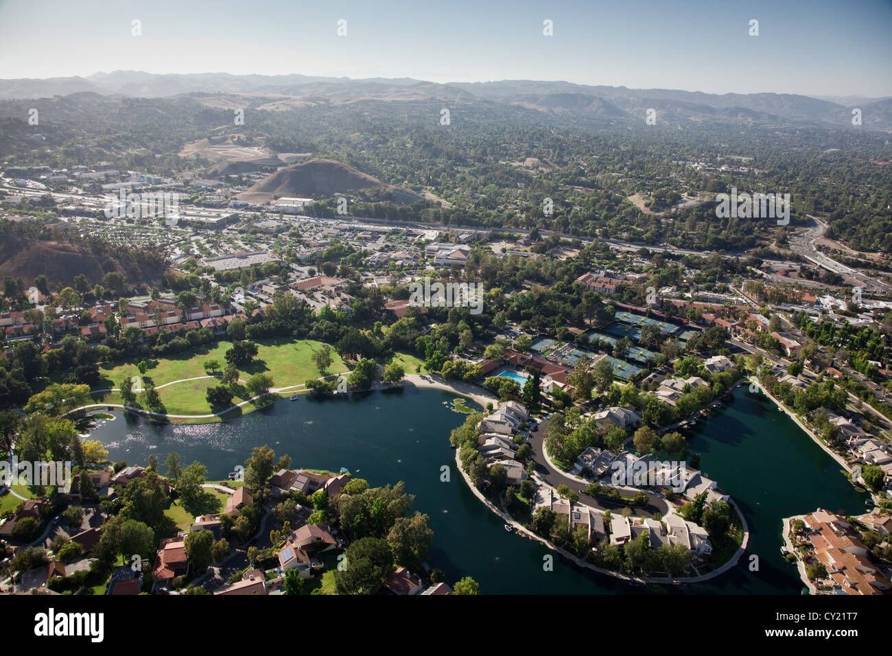 Looking down over Calabasas Swim & Tennis Center and surrounding area ...