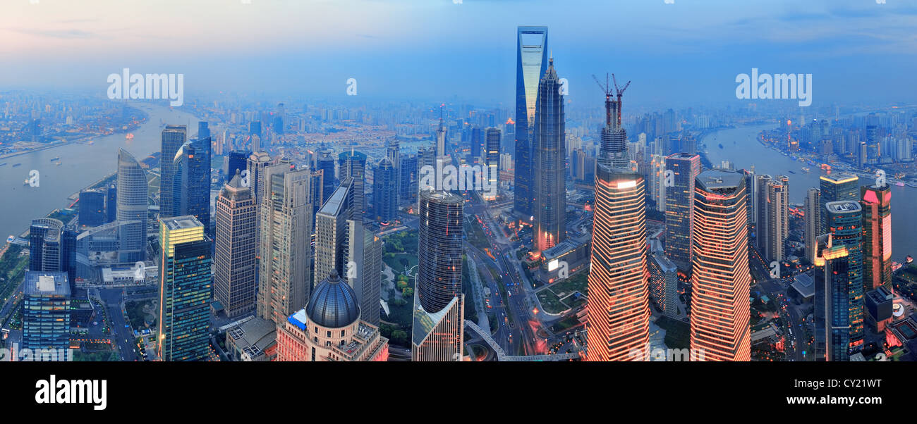 Shanghai aerial view with urban architecture and sunset panorama Stock ...