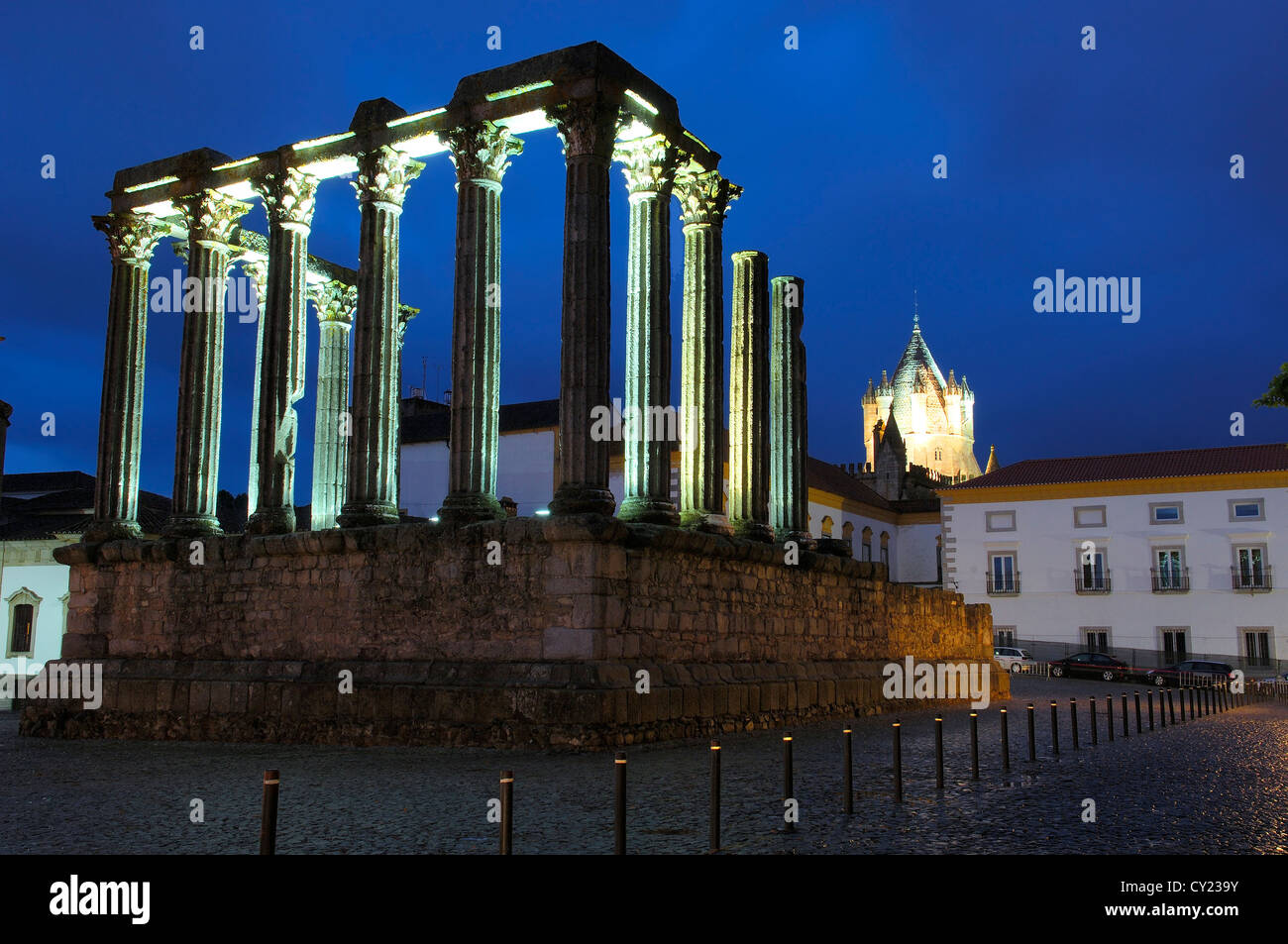 Ruins of Roman temple of Diana at Evora at Dusk, Alentejo. Portugal ...