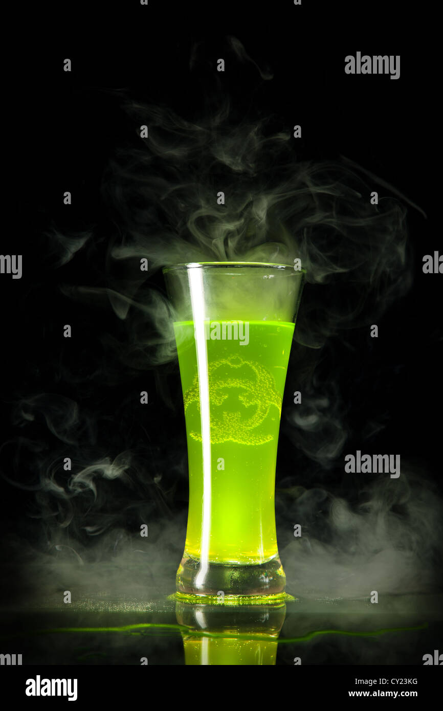 Green radioactive alcohol with biohazard symbol inside Stock Photo - Alamy