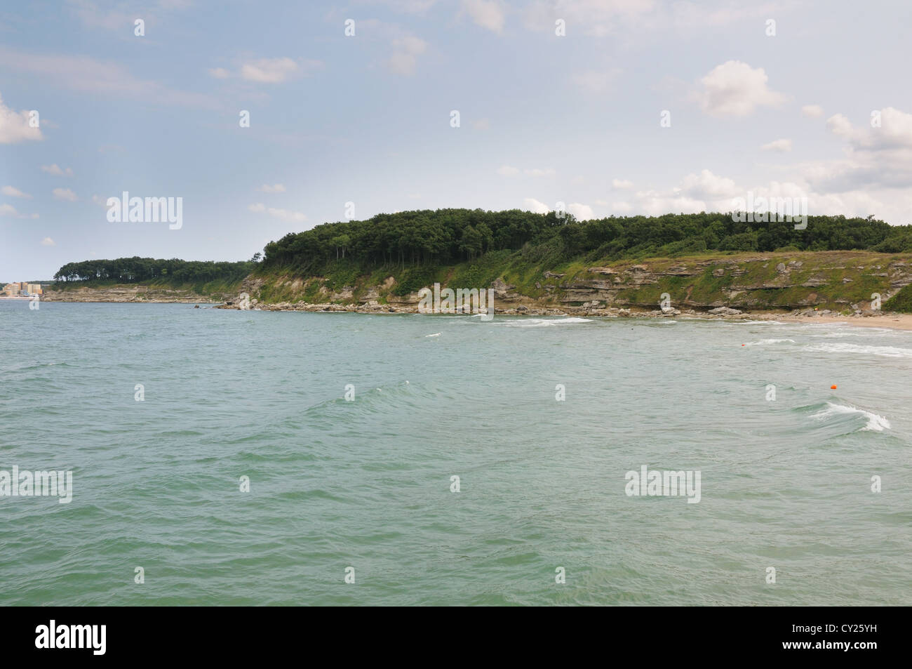 Forested rock cliff between Primorsko and Kiten, Bulgarian Black Sea ...