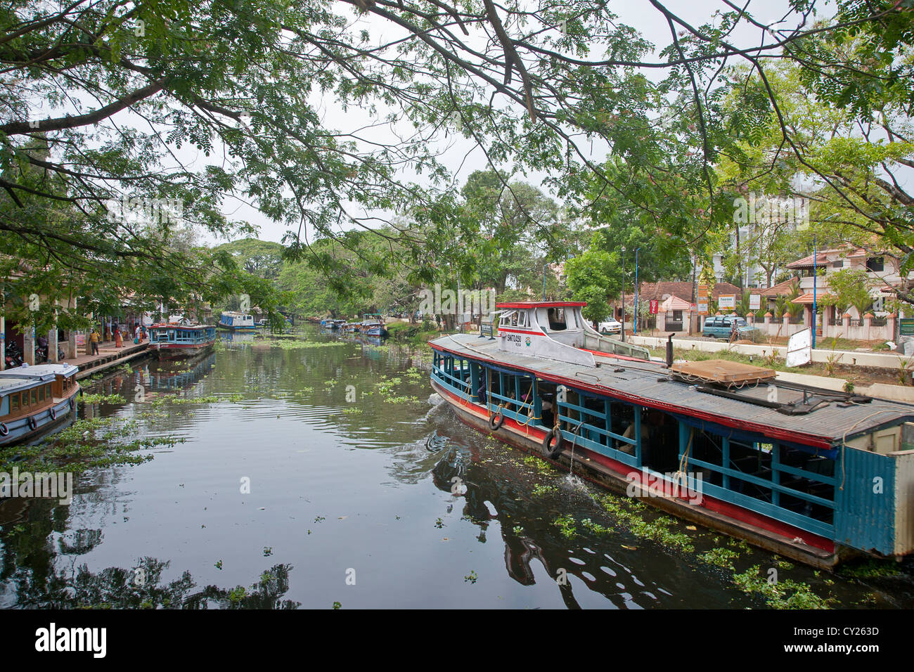 Boat navigating the canal. Alleppey (Alappuzha). Backwaters. Kerala ...