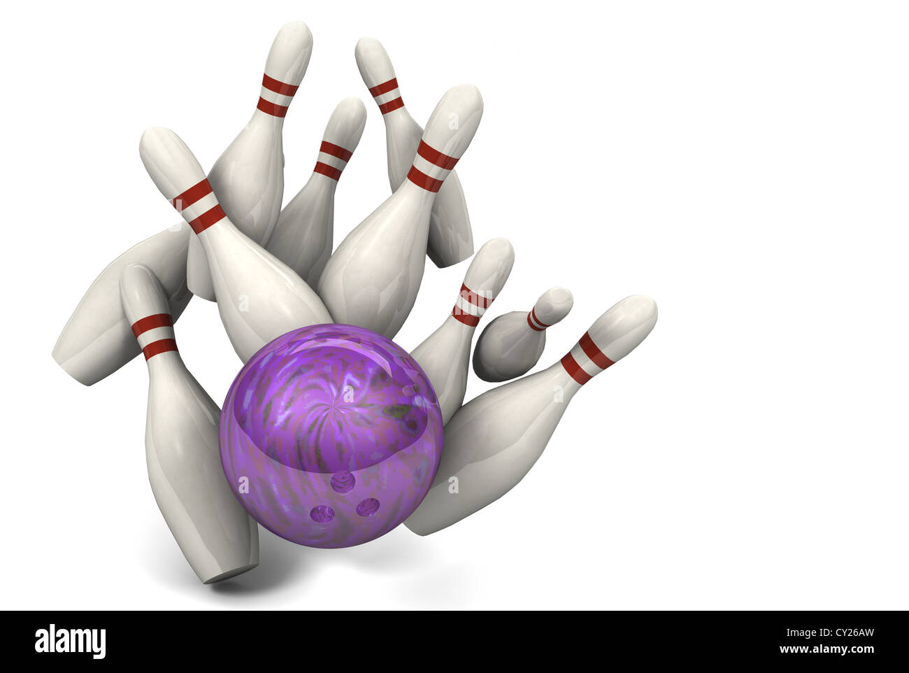 Image of a bowling ball hitting ten pins for a strike Stock Photo - Alamy