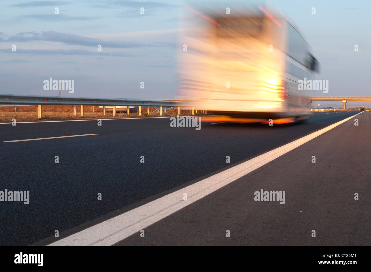 Bus traveling on highway. Motion blur effect Stock Photo - Alamy