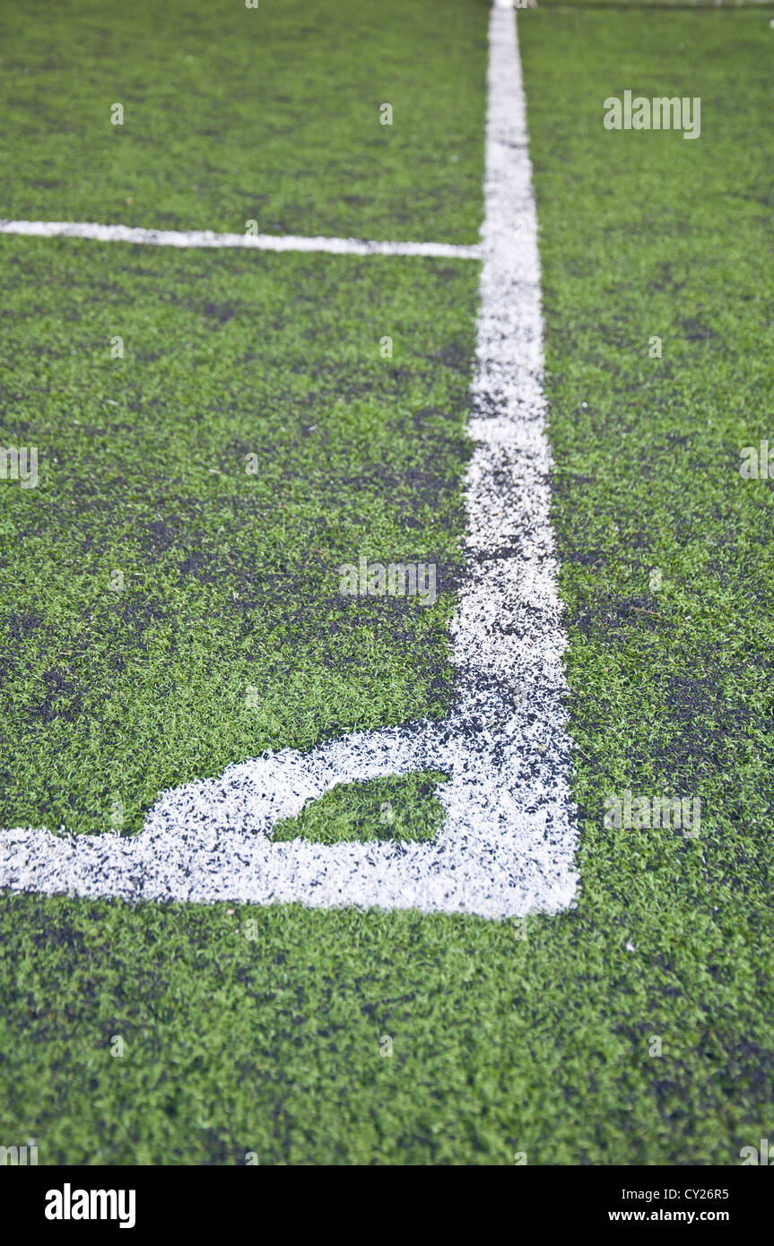 corner line of artificial grass indoor football field Stock Photo - Alamy