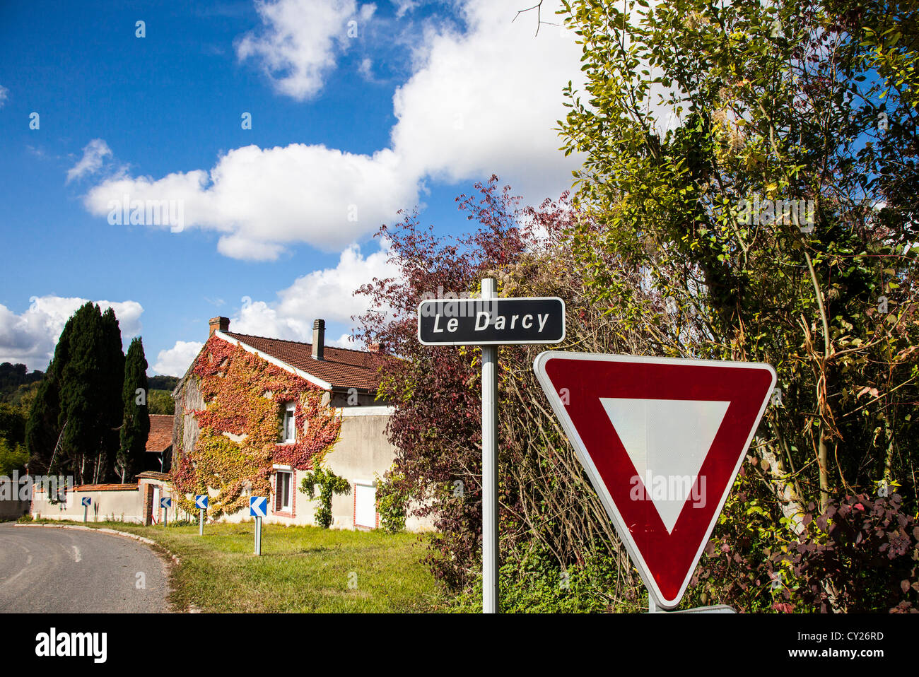 Le Darcy village sign near Epernay, Champagne, France Stock Photo - Alamy