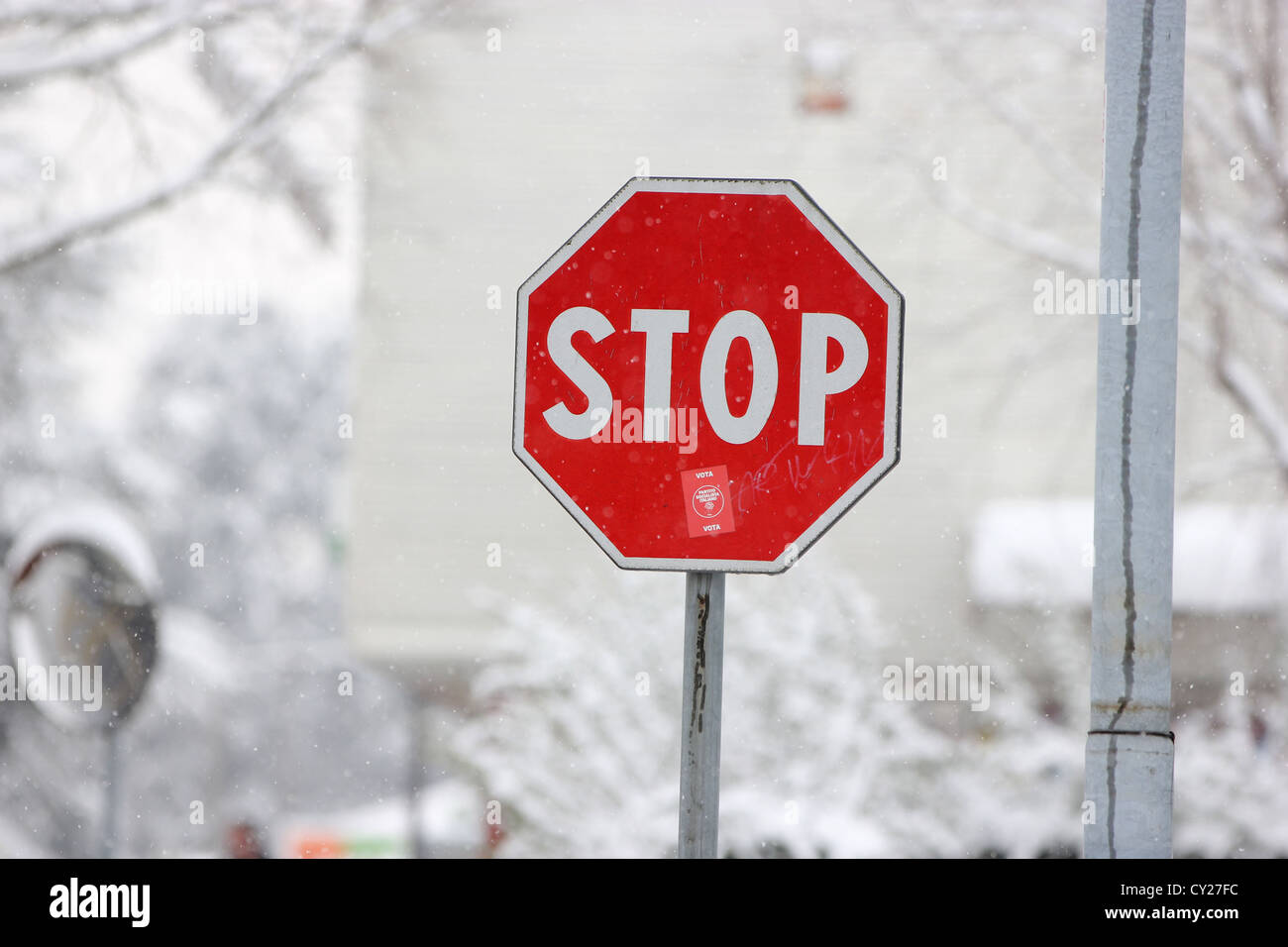 stop road sign in snowy weather, photoarkive Stock Photo - Alamy