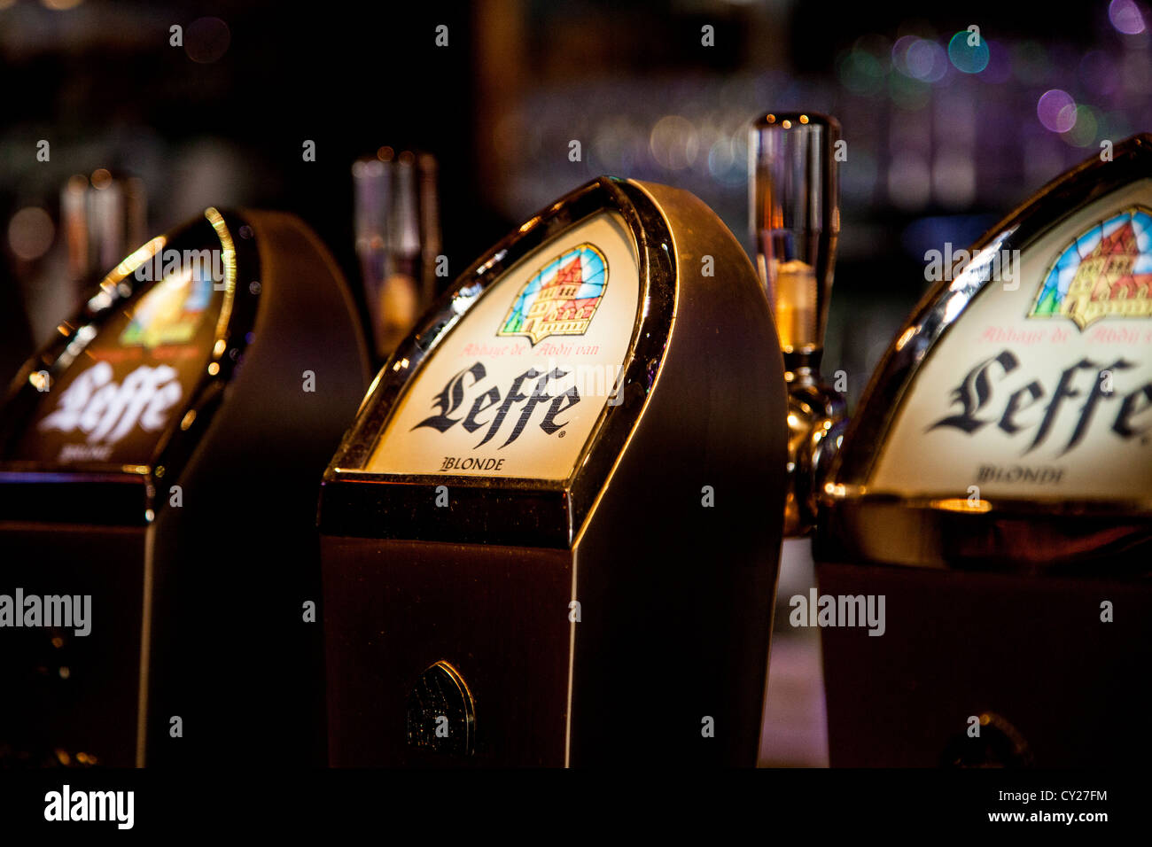 Leffe beer taps dispensers in a French bar Stock Photo - Alamy