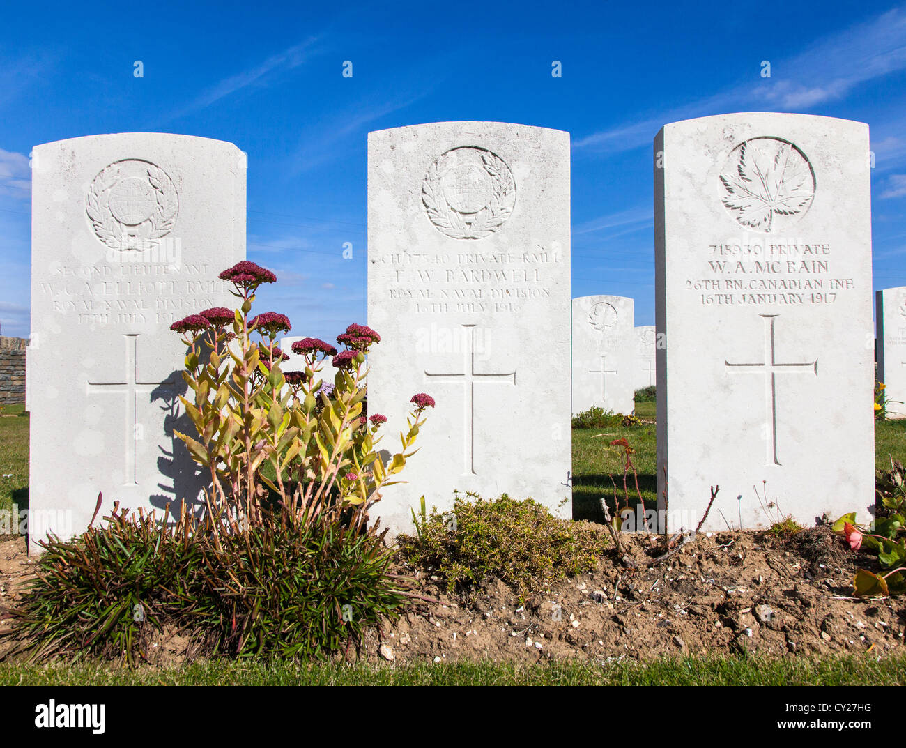 Allied WWI graves at the Tranchee de Mecknes First World War Cemetery ...