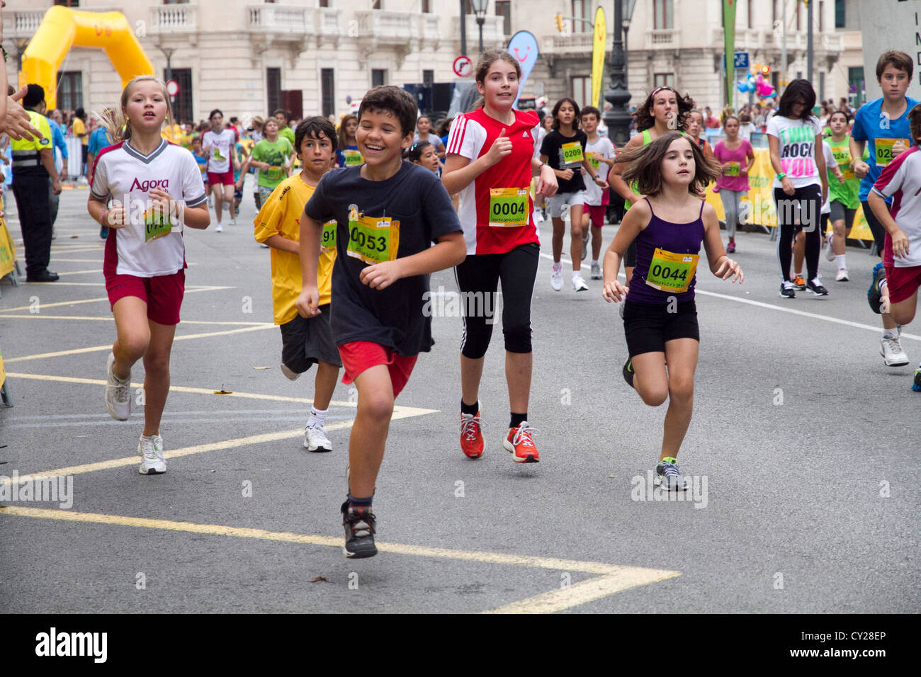 Marathon kids children group running road race Palma de Mallorca ...