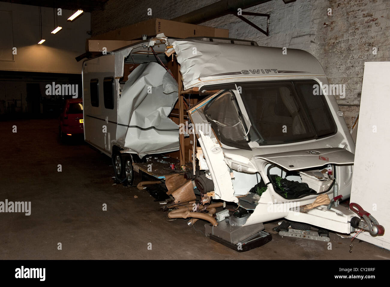 Smashed Crashed Touring Caravan Accident Stock Photo - Alamy