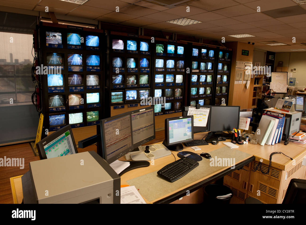 Emergency Control room with CCTV Monitors Stock Photo - Alamy