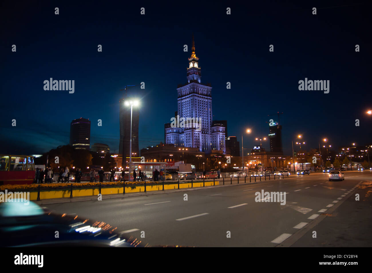 Warsaw City on night of Poland Stock Photo - Alamy