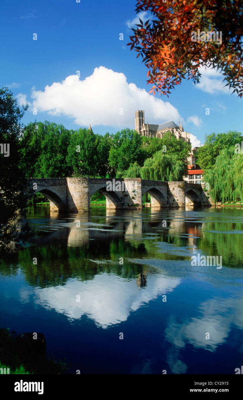 The Cathedral at Limoges with Pont Saint-Etienne over Vienne River in ...