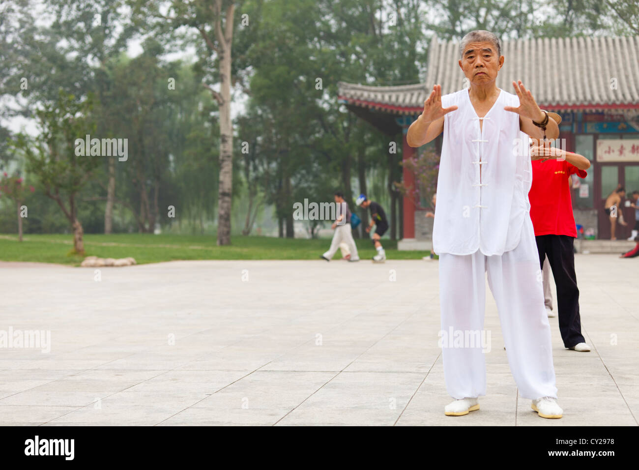 An old man takes part in Qigong at Shuishang Park, Tianjin, China Stock ...